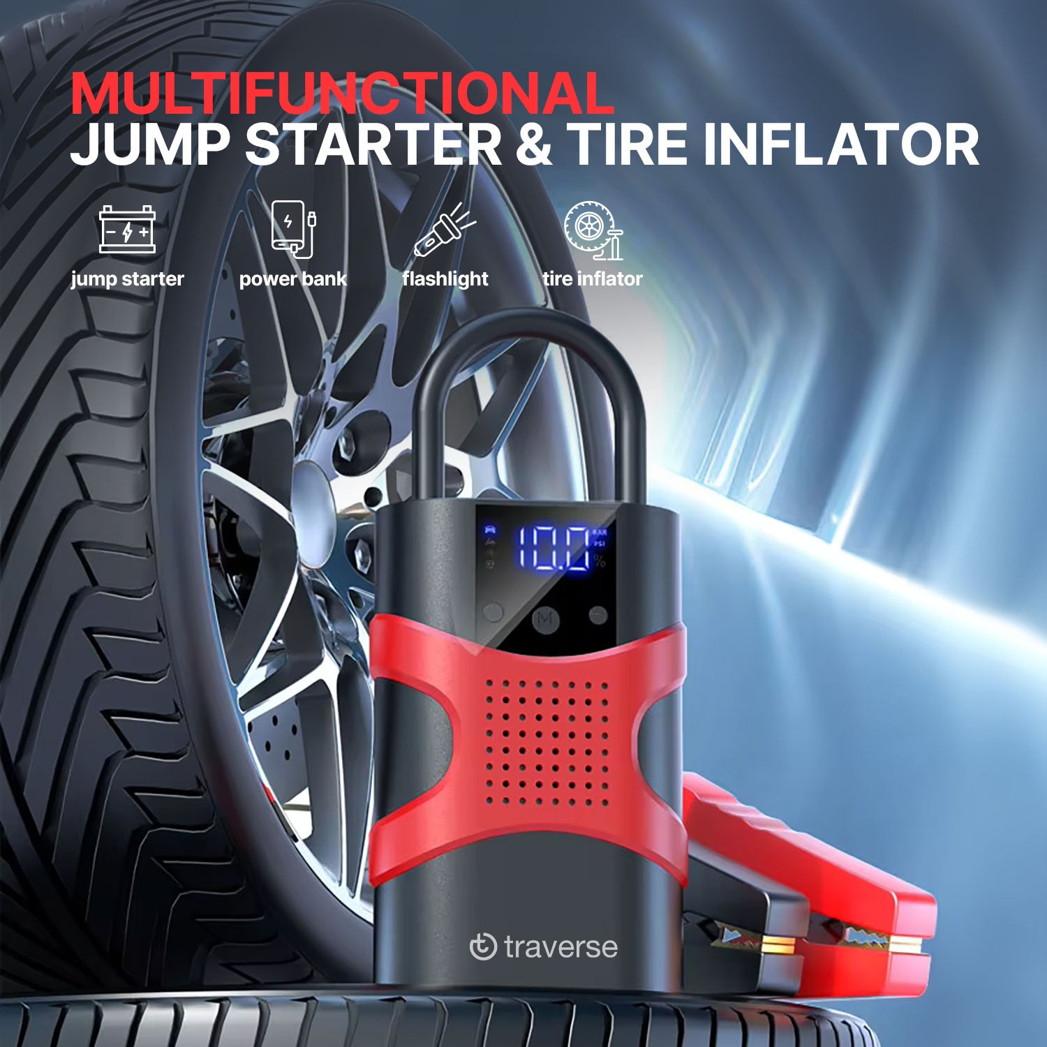 Traverse 2-in-1 Smart Tire Pump and Jump Starter, 1000A 12V Battery Bo
